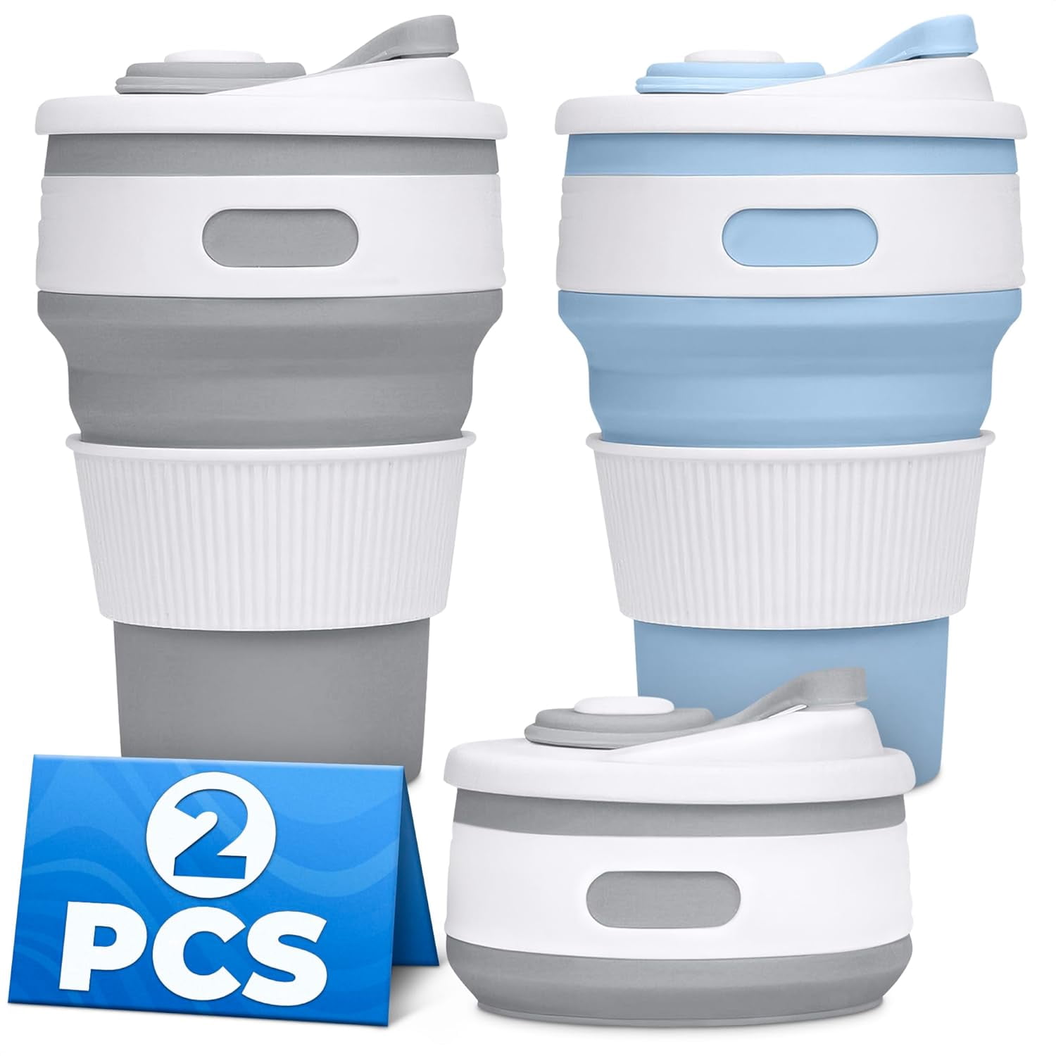 2-Pack Сollapsible Cups for Traveling Reusable – 12oz Leakproof Coffee ...