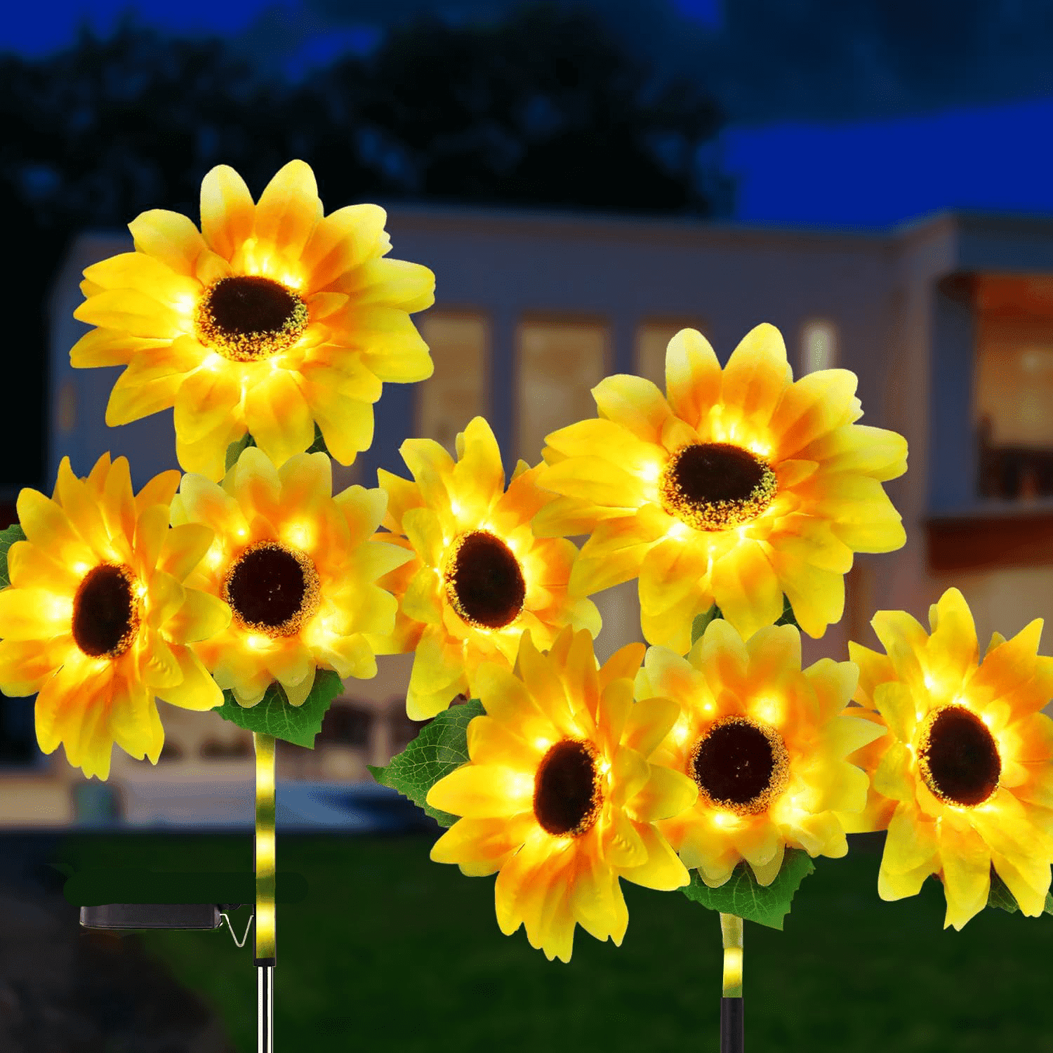 2 Pack with 8 Solar Sunflower,Waterproof Solar Sunflower Lights,LED ...