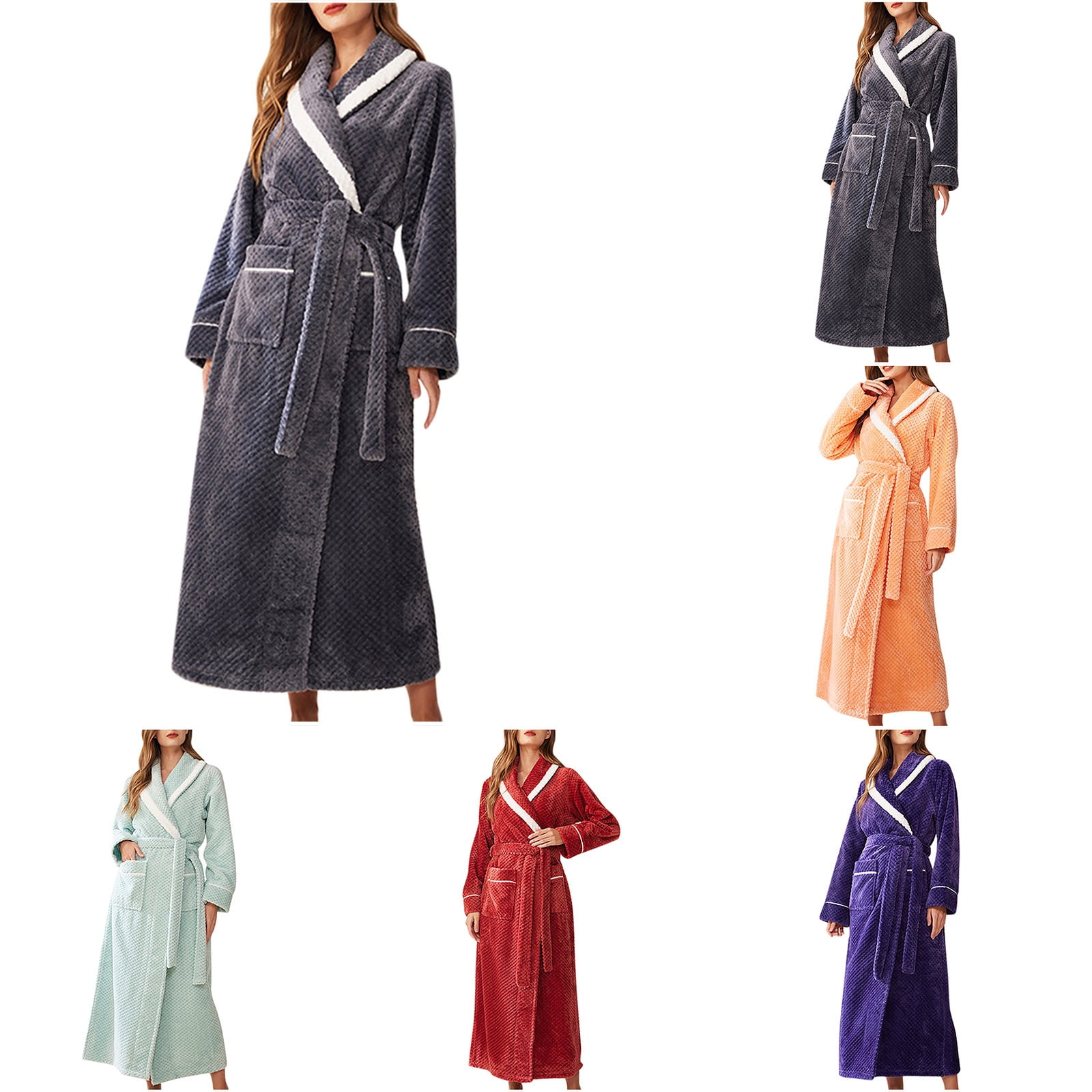 2 Pack ylioge Flannel Robes for Women with Pockets and Belt Fleece ...