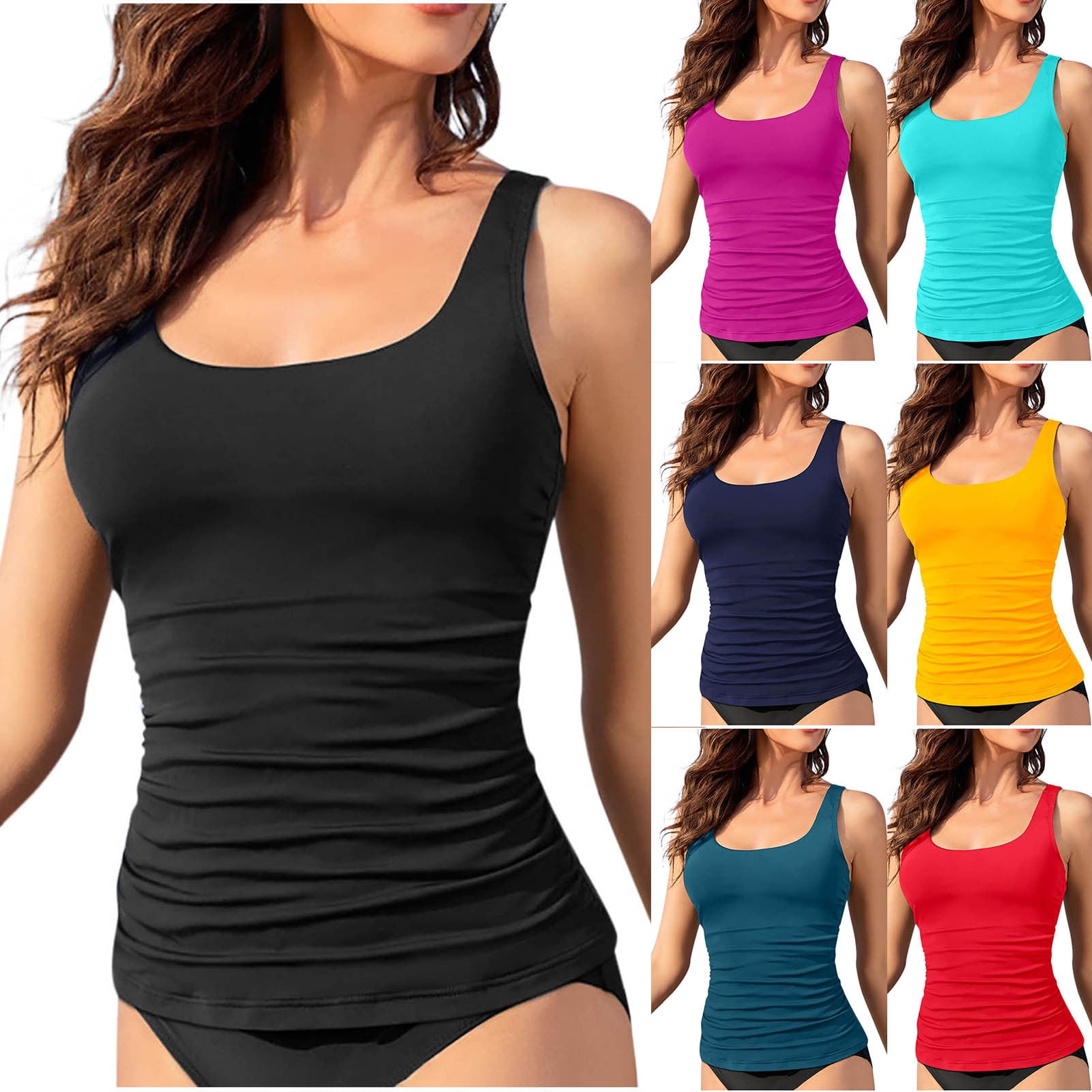 2 Pack ylioge Womens Sleeveless Swimwear Tank Tops Built in Bras ...