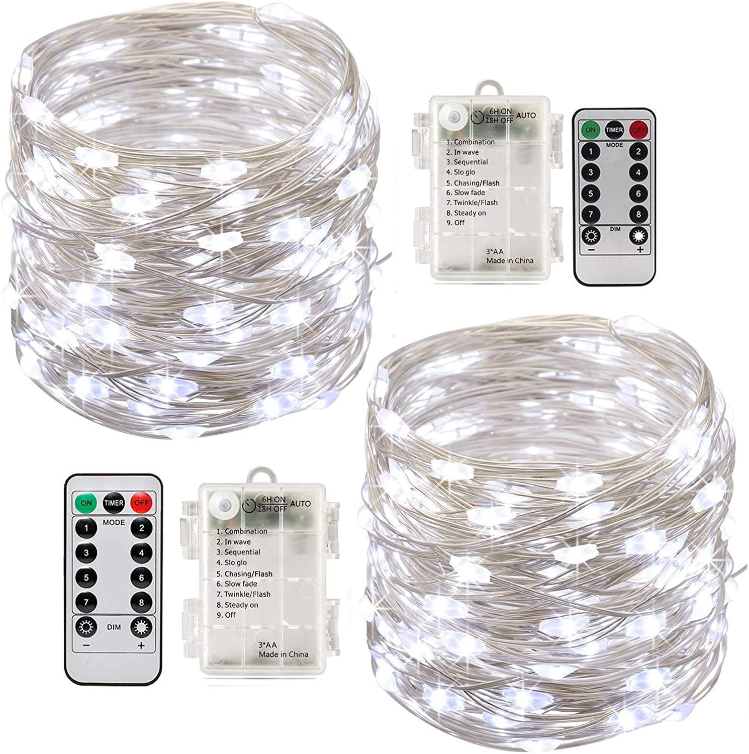 2 Pack100 LED Fairy Lights Battery Operated Christmas Lights with ...
