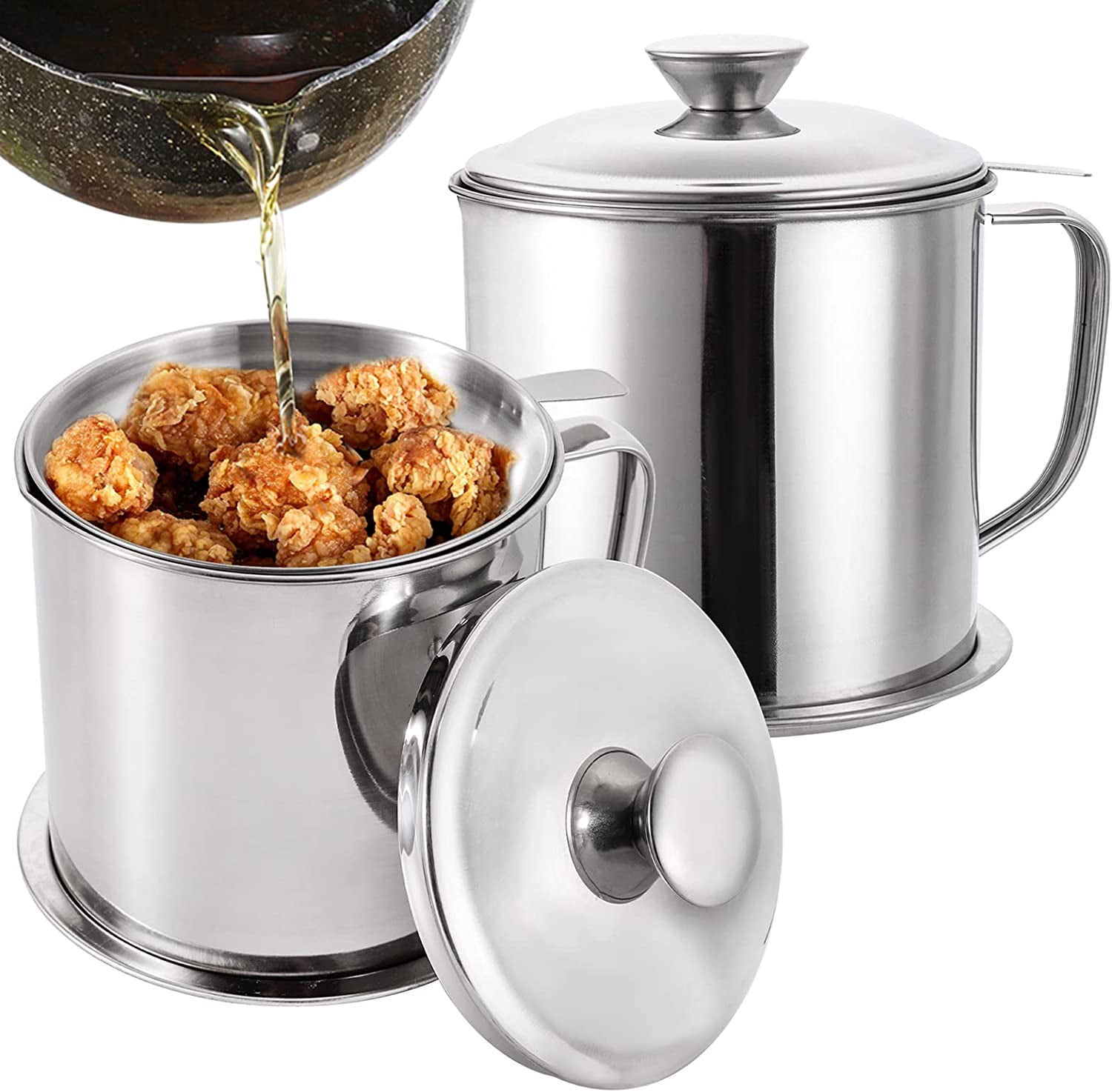 2 PackBacon Grease Container with Mesh Strainer,1.3L\\/5 Cups 304 ...