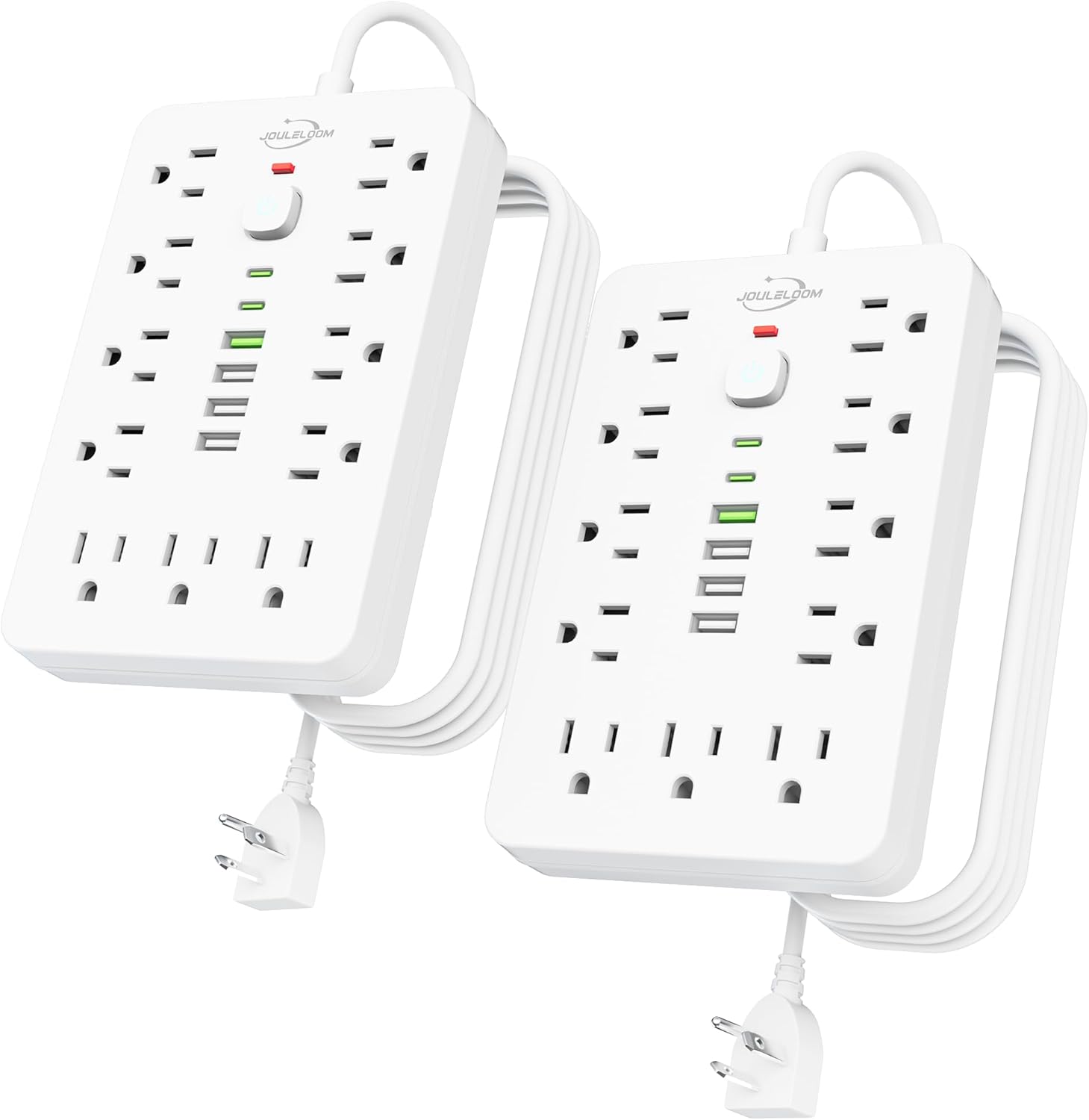 2 PackJouleLoom 6 FT Flat Plug Surge Protector Power Strip,11 Multiple ...