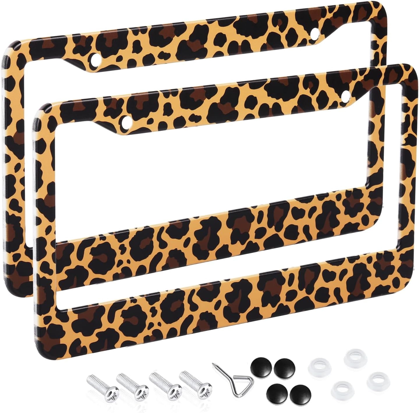 2 PackLeopard License Plate Frame, Metal Aluminum Cute Cheetah Leopard ...