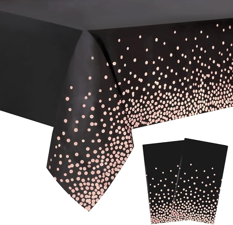 2 Packaging Black and Gold Plastic Tablecloth, 54 inch x108 inch ...