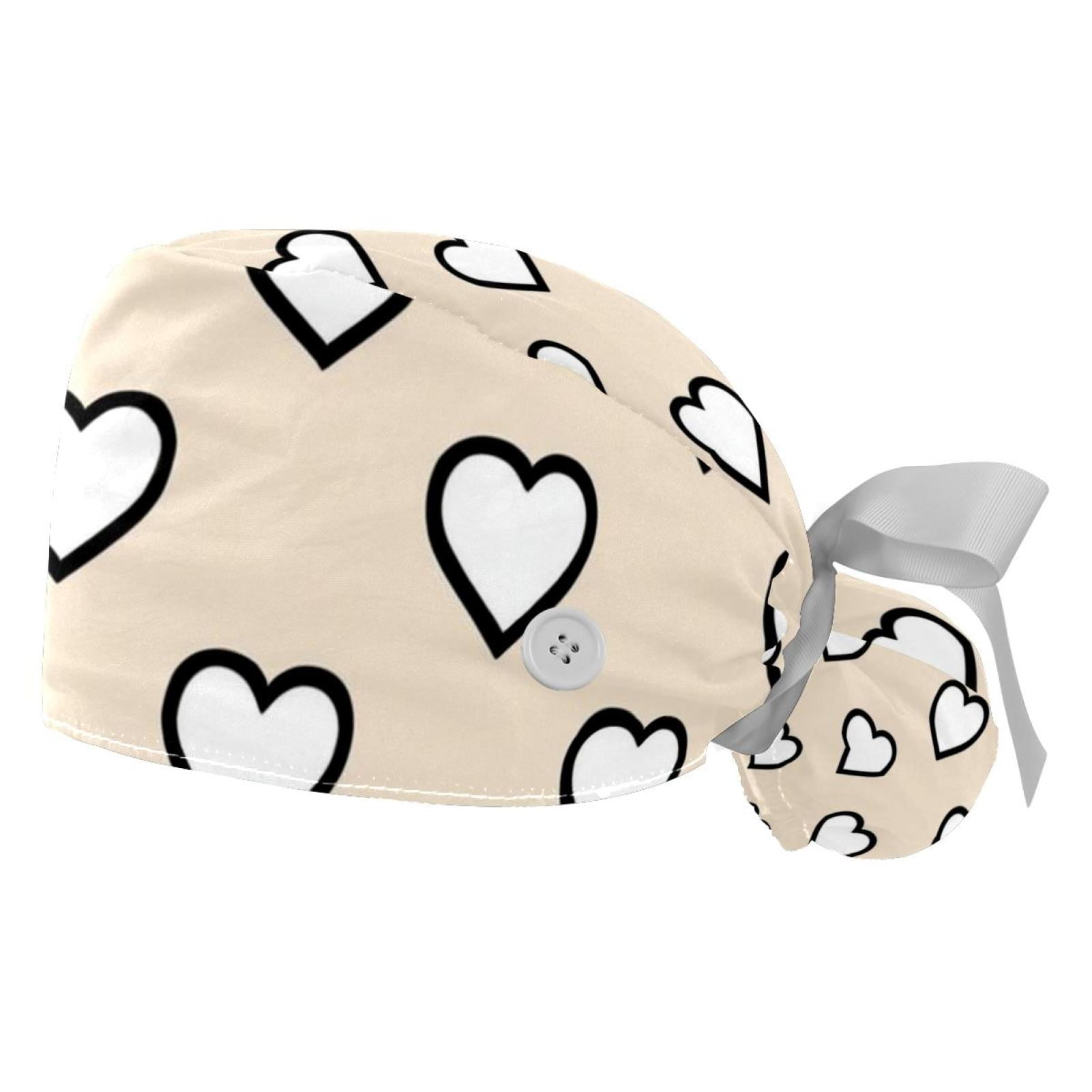 2 Packed，Hearts pattern，Scrub caps women,Scrub caps women ponytail ...