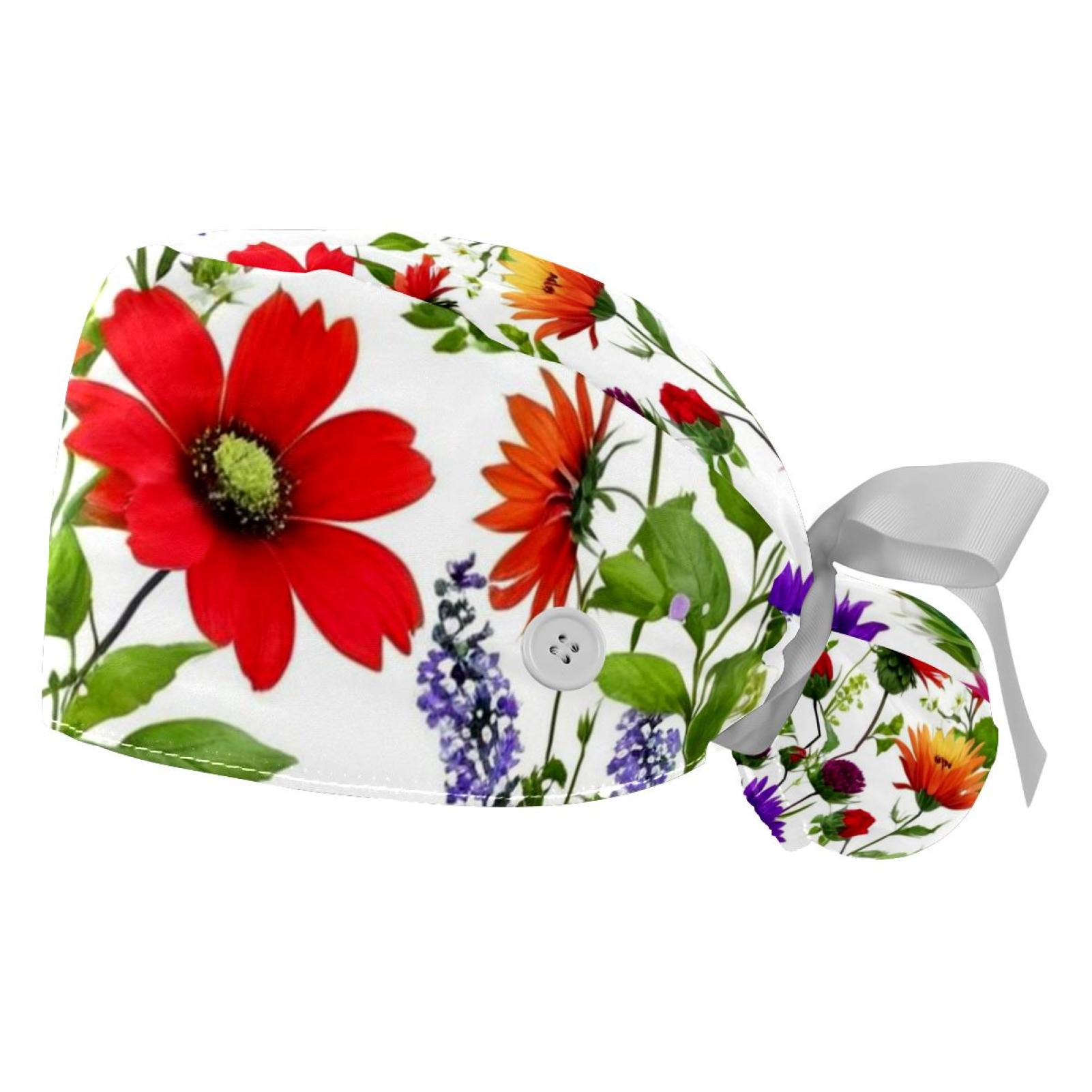 2 Packed，Watercolor flowers branch，Scrub caps women,Scrub caps,Surgical ...