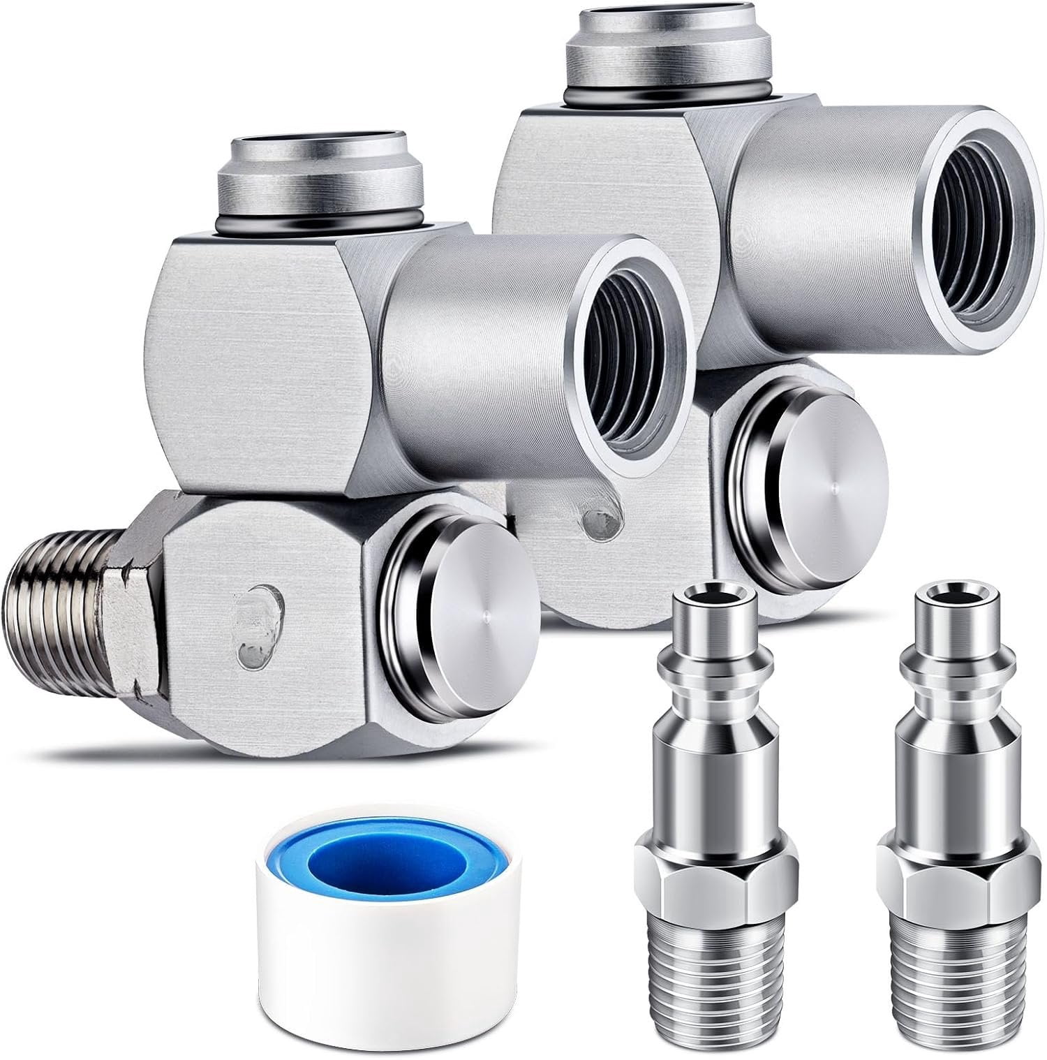 2-Packs 1/4 In NPT 360 Swivel Air Hose Connectors, Industrial Swivel ...