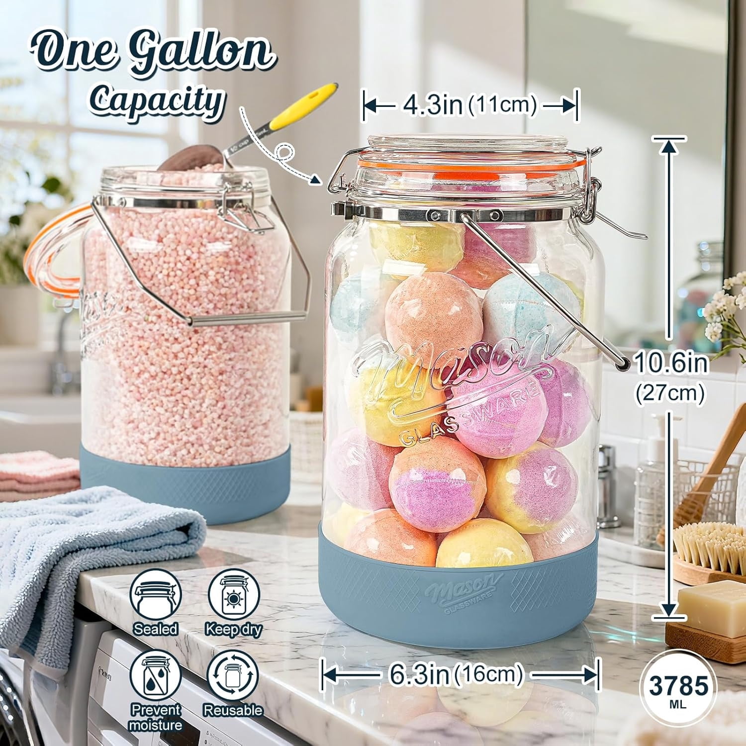 2 Packs 1 Gallon Glass Jars with Airtight Lids, Wide Mouth Mason Jars ...