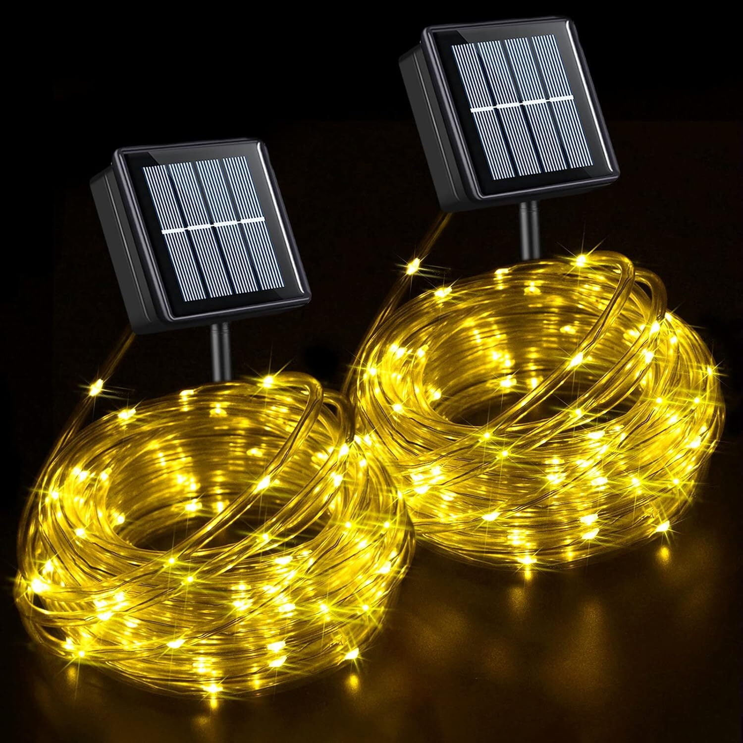 2 Packs 100 LED Solar Rope Lights Outdoor Waterproof, 33FT Warm White ...