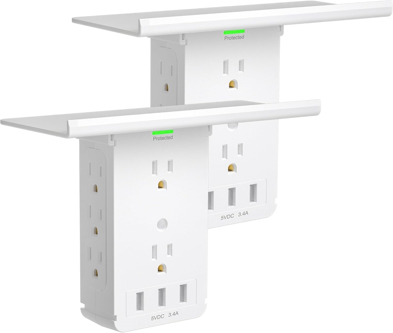 2 Packs 11 Port Surge Protector Wall Outlet, 8 Electrical Outlet ...