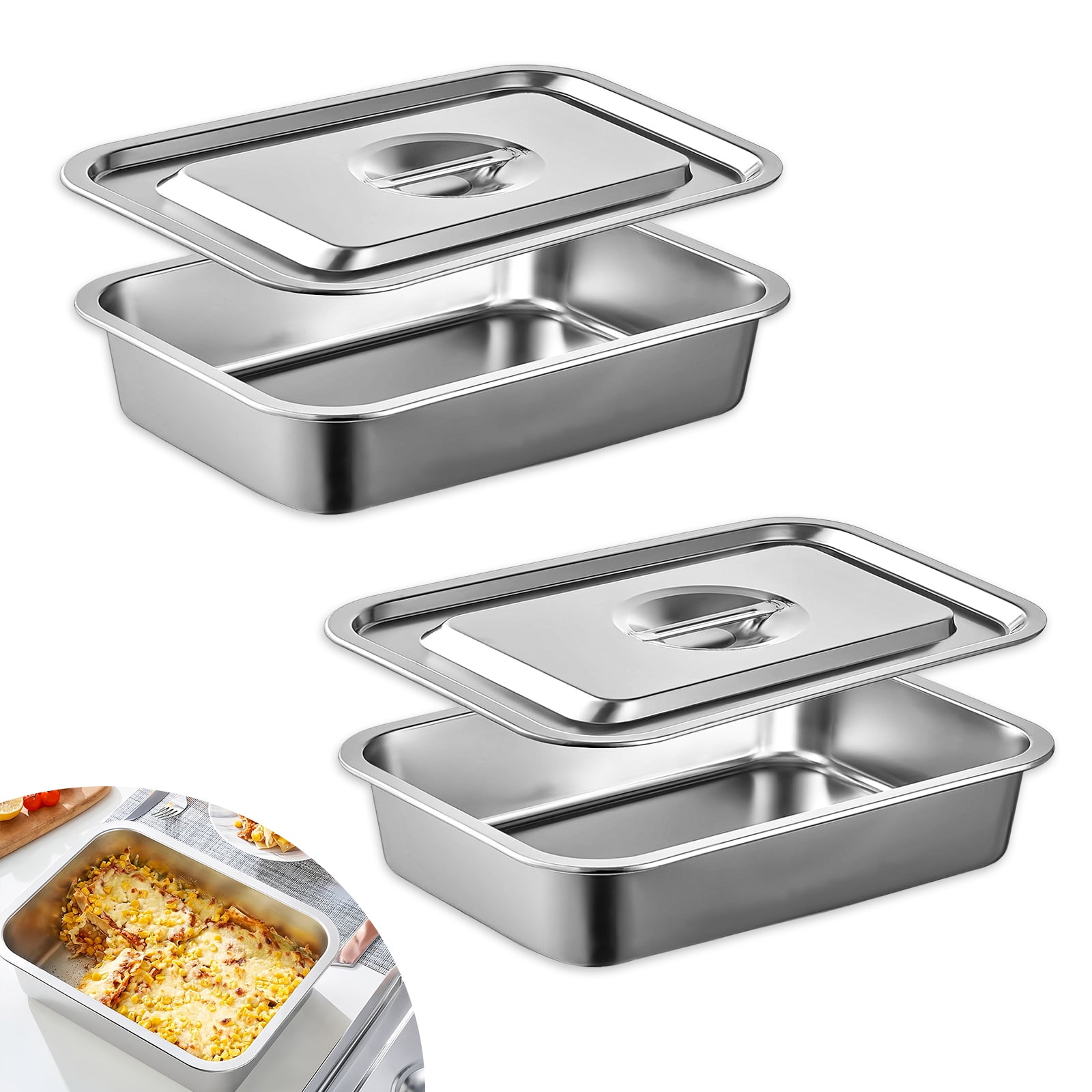 2 Packs 12.5'' x 8.66''/32 x 22 CM Stainless Steel Baking Pans, Deep ...