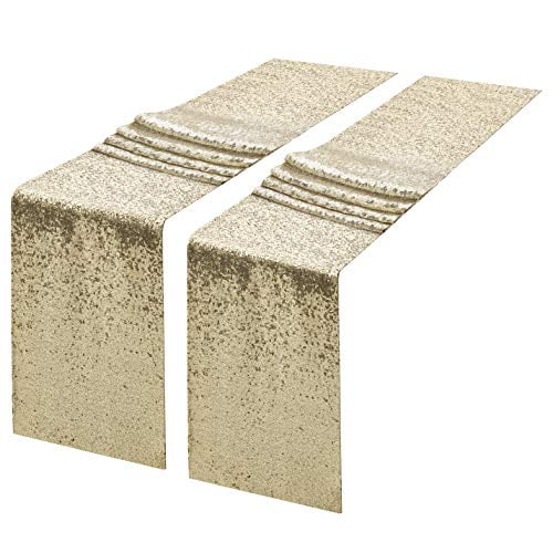 2 Packs 12 x 108 inches Champagne Gold Sequin Table Runner, Glitter ...