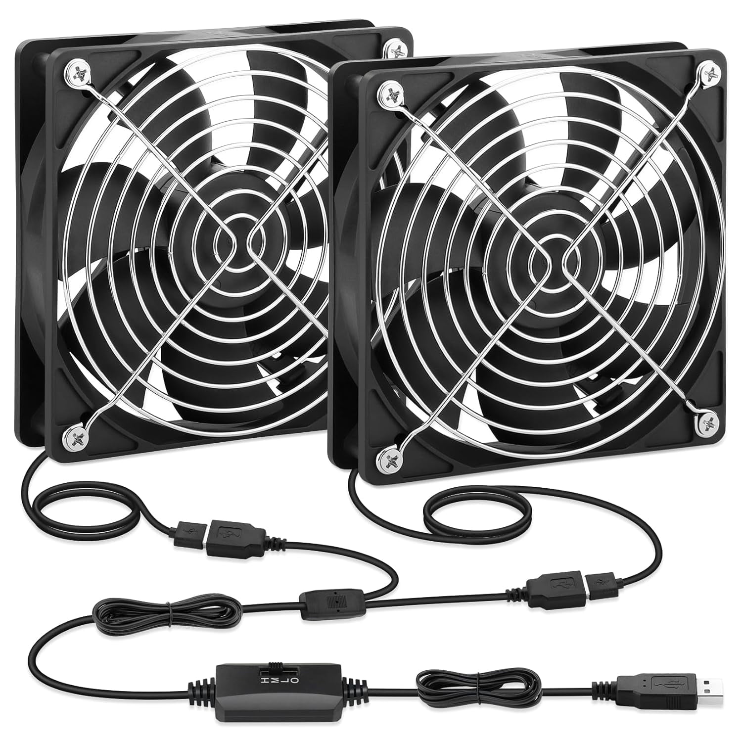 2 Packs 120mm x 25mm USB Cooling Fan 5V Brushless Dual Fan with Speed ...