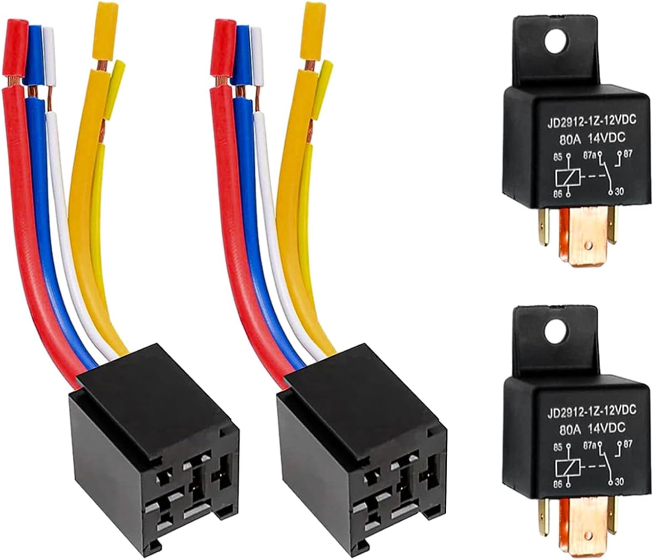 2 Packs 12V DC Waterproof Relay with Harness, Harness Sockets with ...