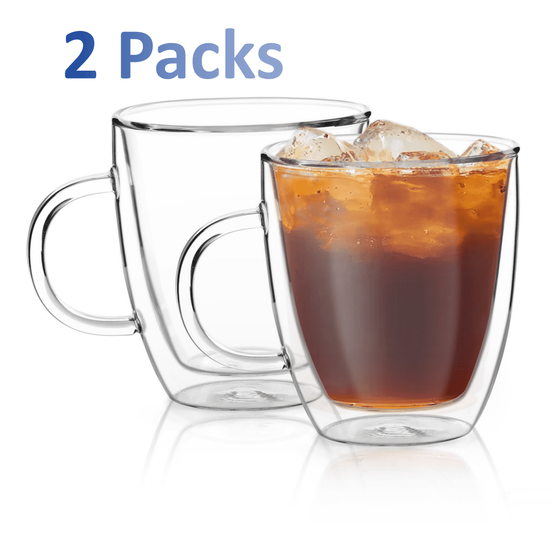 2 Packs 15 oz Double Walled Glass Coffee Mugs Set, Clear Insulated ...