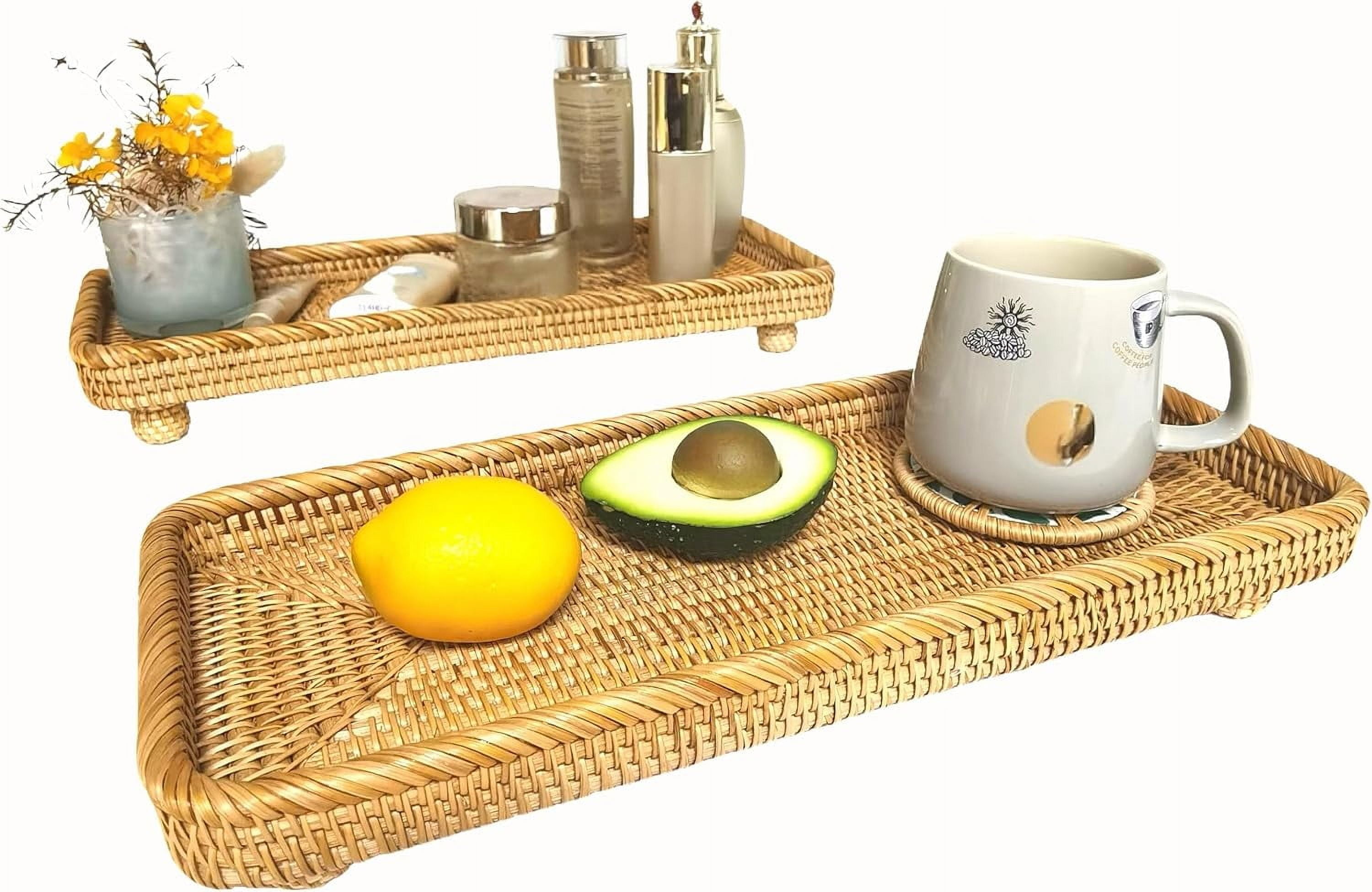 2 Packs 17 Inch Long Narrow Rattan Pedestal Display Tables for Home ...