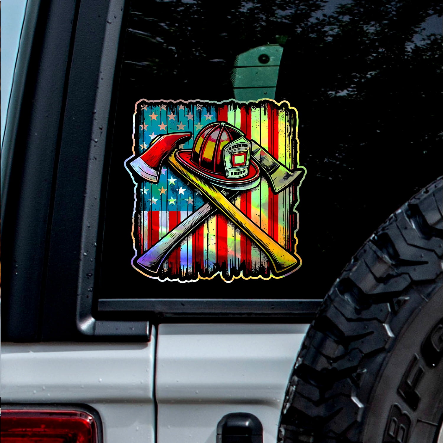 (2 Packs, 2.8'' X 2.8'') Sticker Of American Flag Axe Halligan Helmet ...