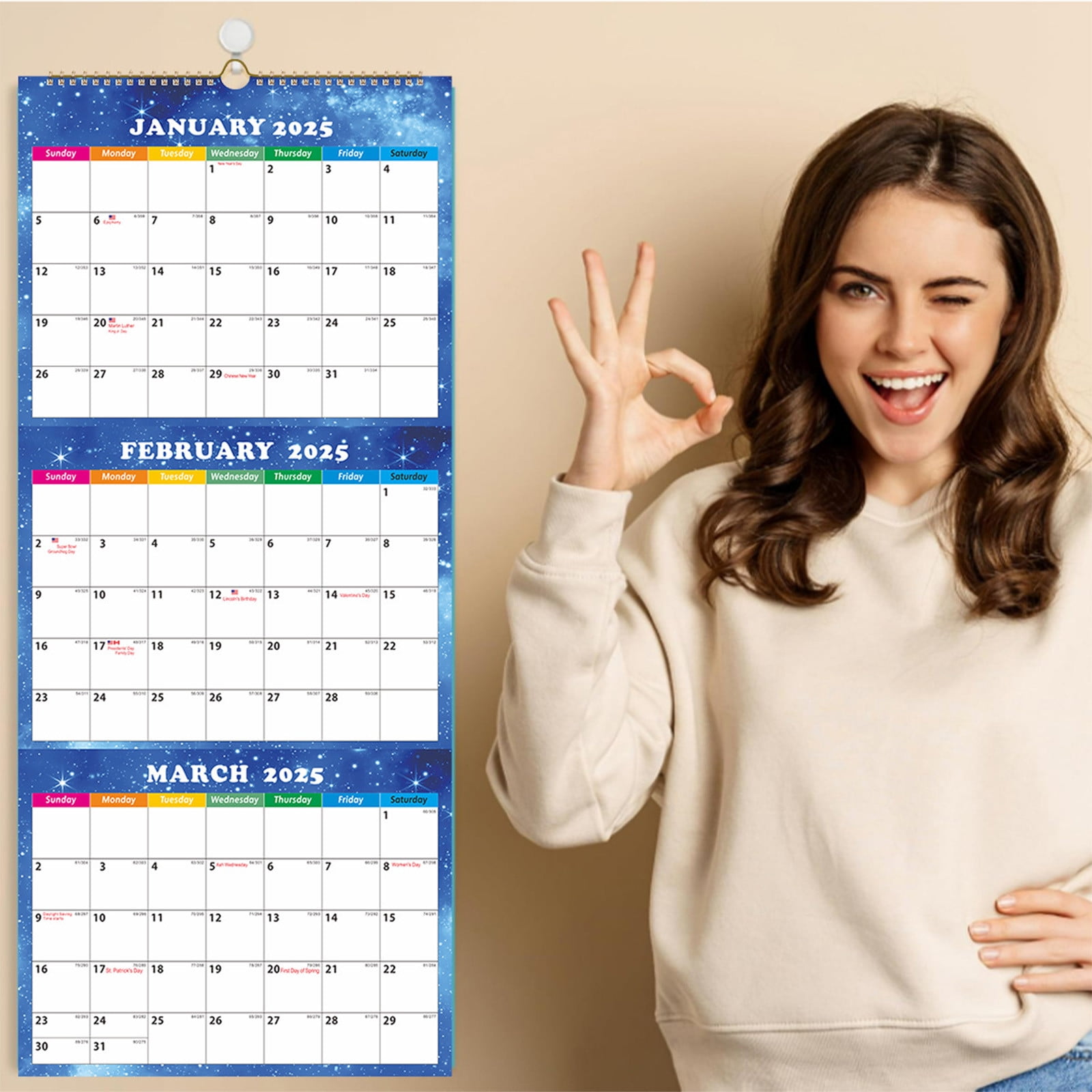 2 Packs 2025-2026 16 Month Wall Calendar Hanging Planner Dec 2024 to ...