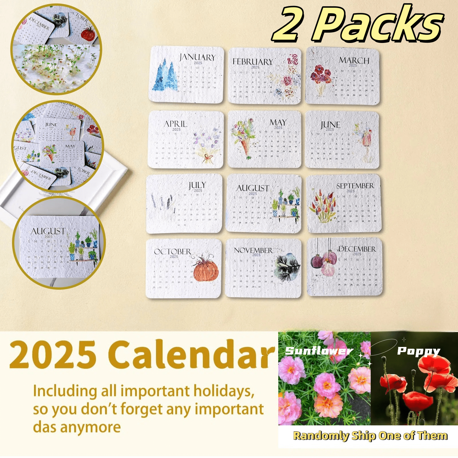 2 Packs 2025 Plantable Calendar: Eco-Friendly Planner with 12 Growable ...
