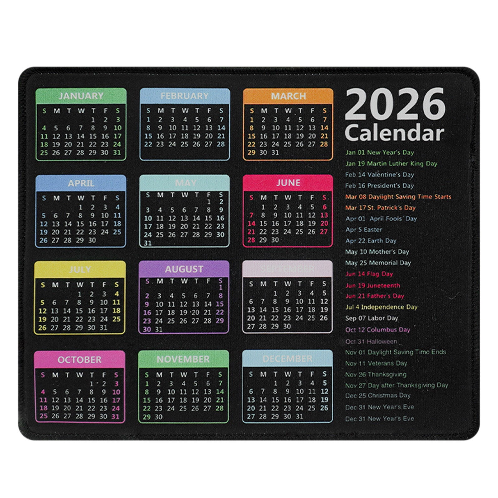 2 Packs 2026 Calendar Mouse Pad with Stitched Edges, Non-Slip Rubber ...