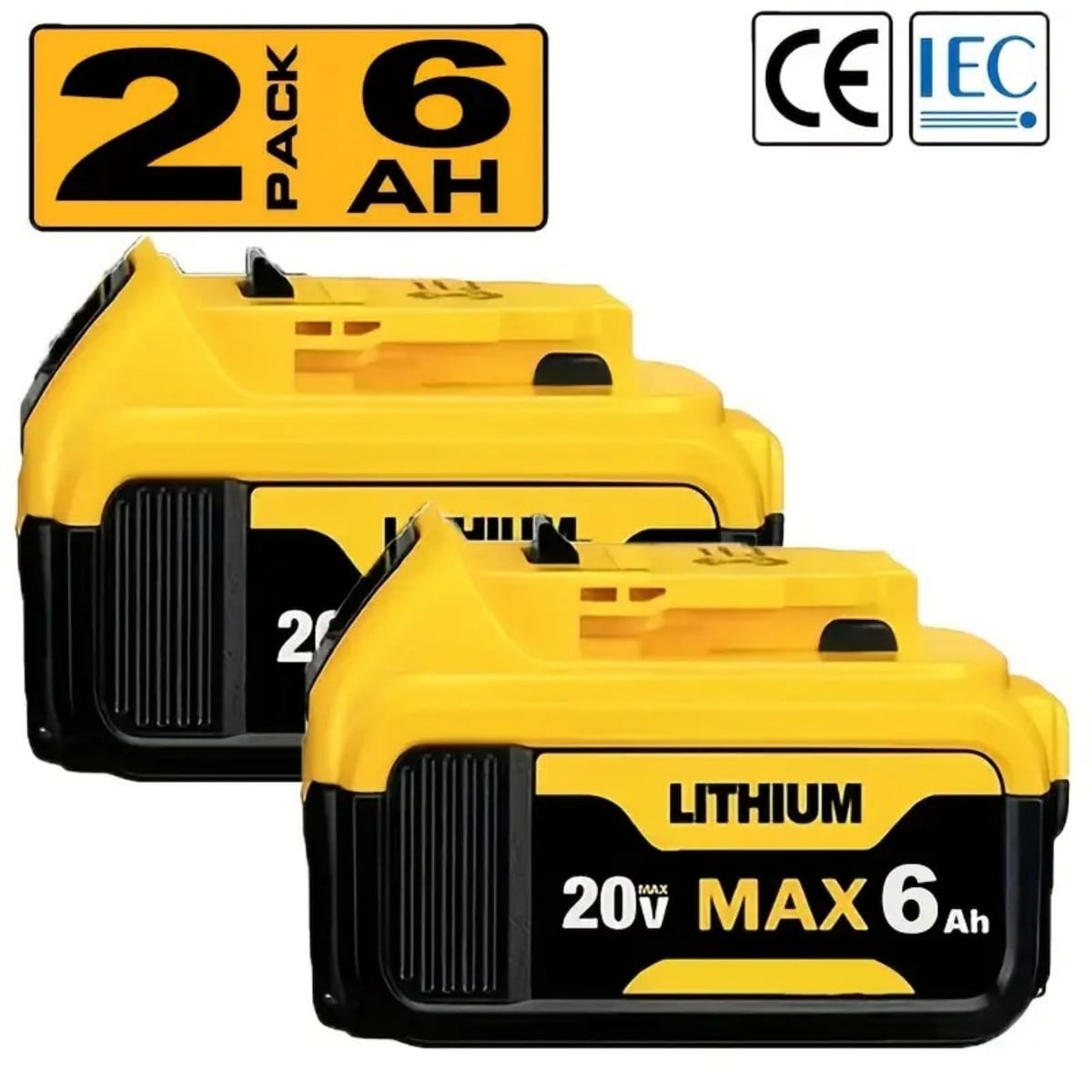 2 Packs 20V 6.0Ah Lithium-ion Battery Compatible with Dewalt 20V Battery DCB200 DCB204 DCB206 ...
