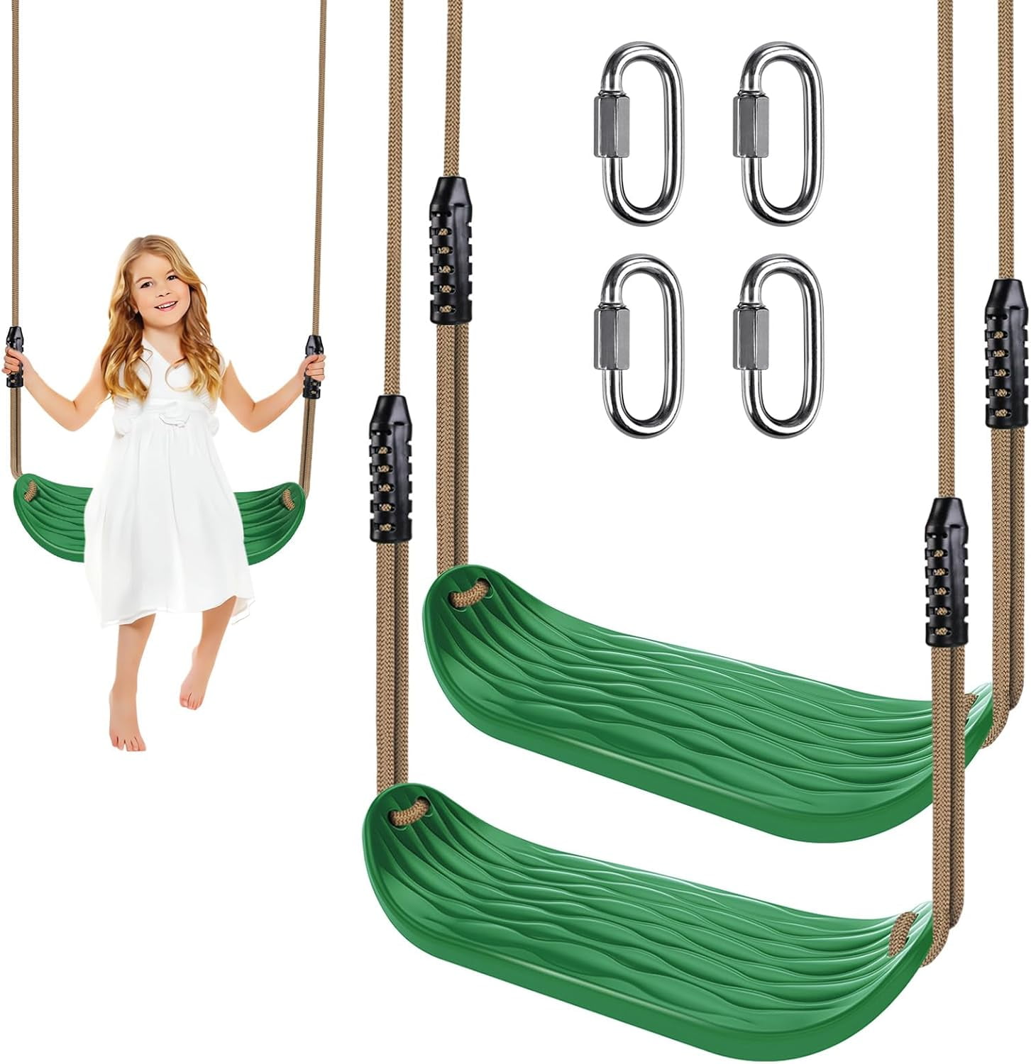 2 Packs 220LB Capacity Swing Seat Set with Adjustable Length Rope 50 to ...