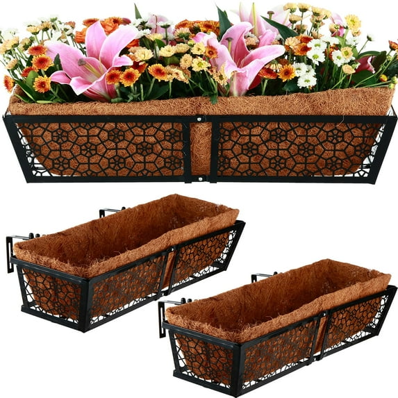2 Packs 24 Inch Window Box Deck Railing Planter Boxes Rectangle Flower ...