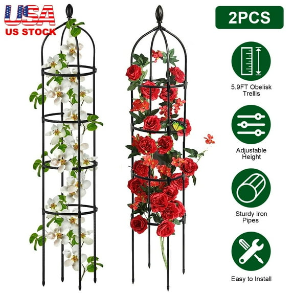 2 Packs 5.9FT Garden Obelisk Trellis Rustproof Iron Plant Tower Support ...