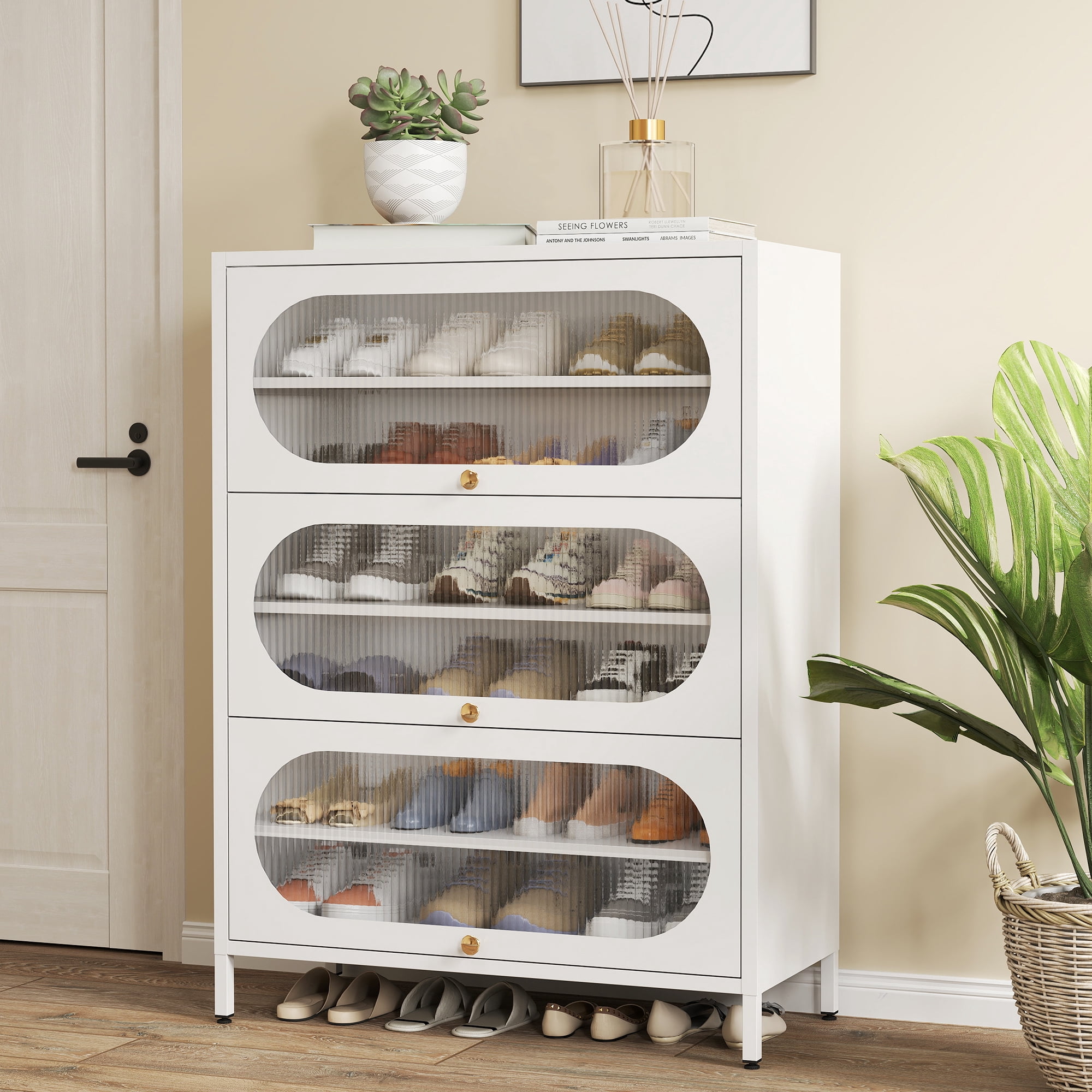 Desirable Life 6-Tier Metal Shoe Cabinet with 3 Flip-Up PC Doors ...