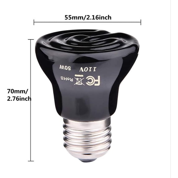 2-Packs 50W Black Ceramic Heat Lamp Mini Reptile Heat Lamp Bulbs E26 ...