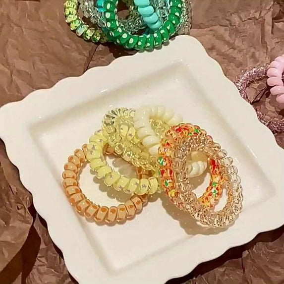2 Packs of 6 Bright and Colorful Telephone Cable Hair Rings - Soft ...