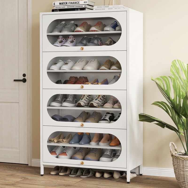Desirable Life 8-Tier Metal Shoe Cabinet with 4 Flip-Up Glass Doors ...