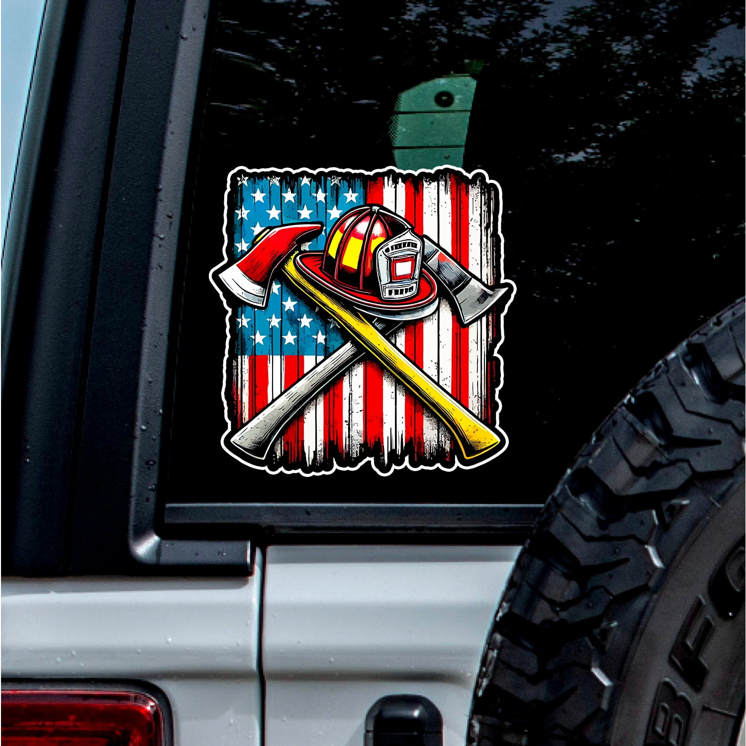 (2 Packs, 7'' X 7.1'') Sticker Of American Flag Axe Halligan Helmet ...