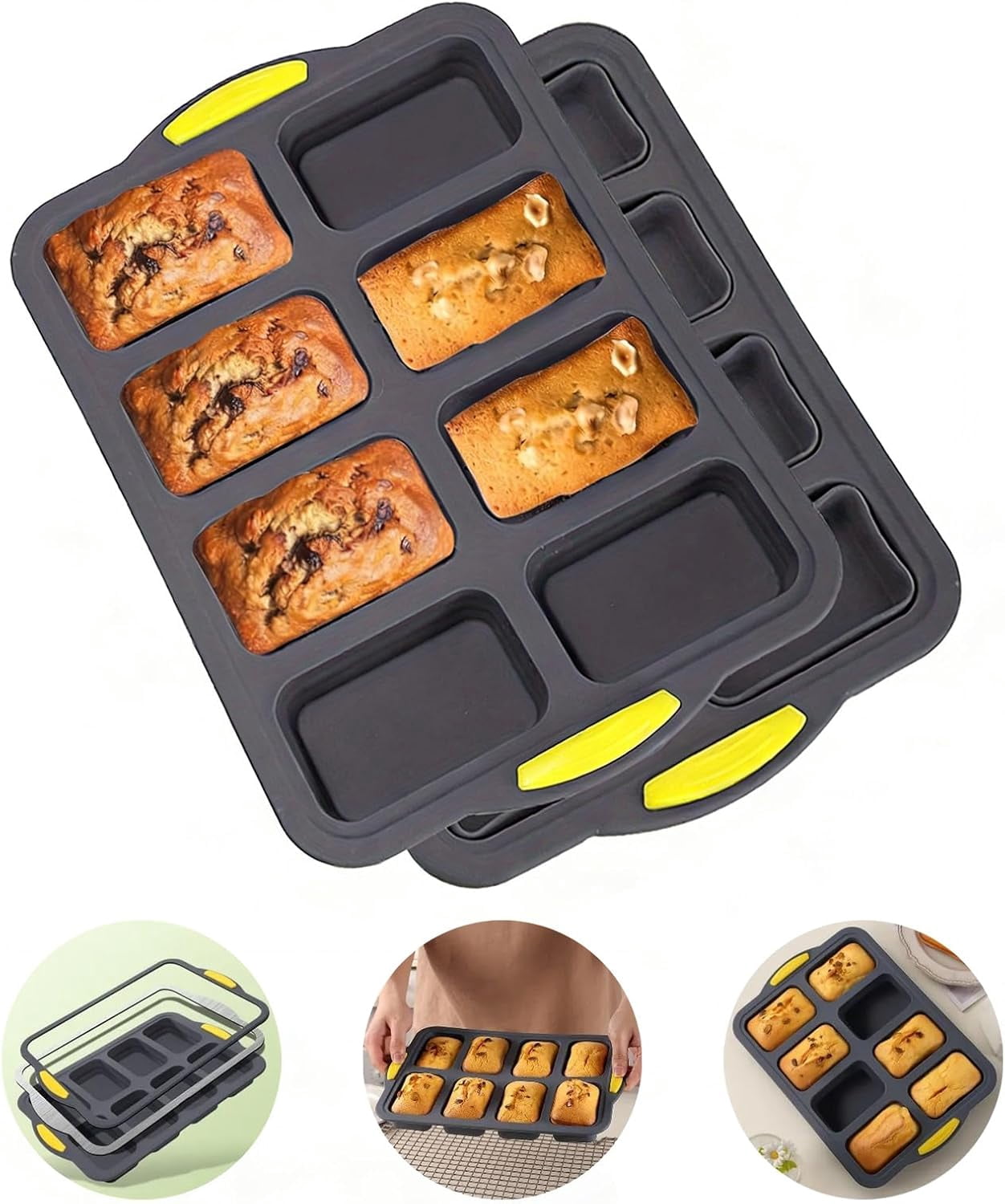 2 Packs 8 Cavity Mini Loaf Pan, Square Mini Loaf Pans for Baking, Easy ...