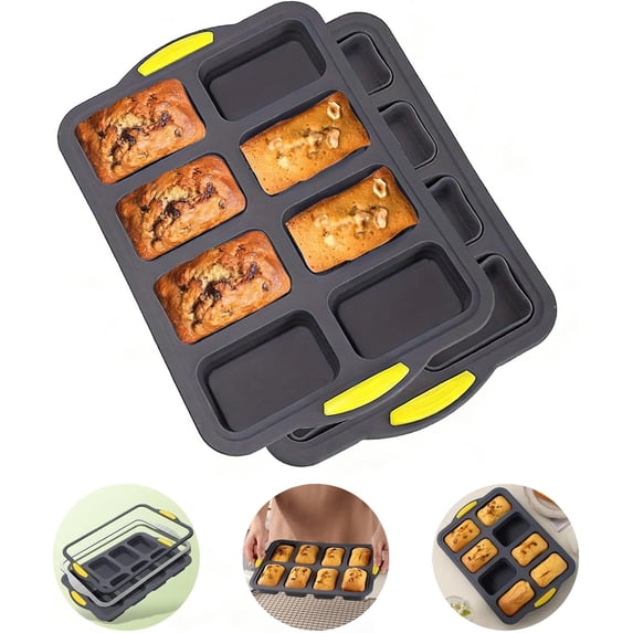 2 Packs 8 Cavity Mini Loaf Pan, Square Mini Loaf Pans for Baking, Easy ...