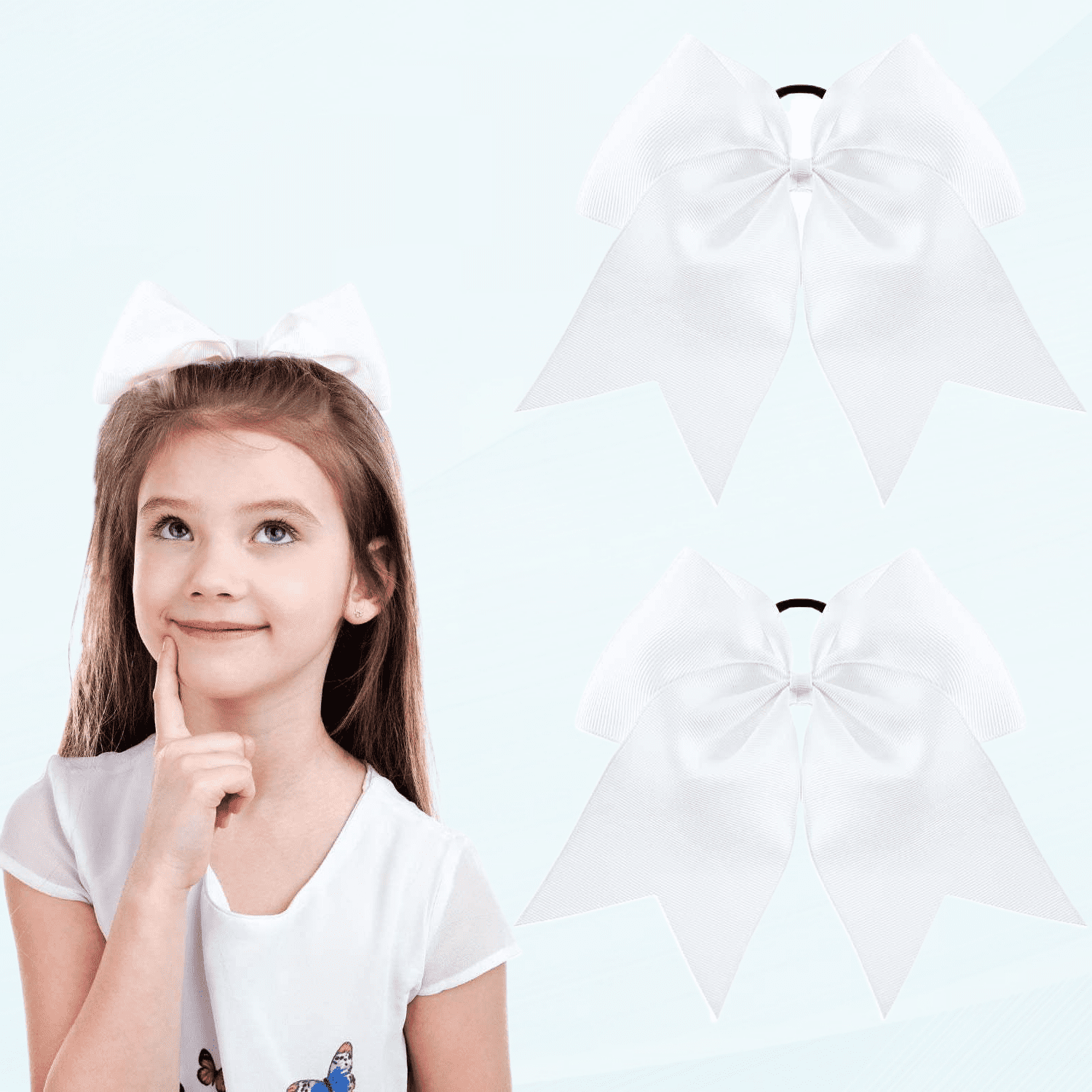 2 Packs 8 Inch Cheer Hair Bows White Large Cheerleading Bows Ponytail ...