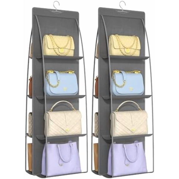 2 Packs 8 Pockets Grey Handbag Hanging Purse Organizer for Closet ...