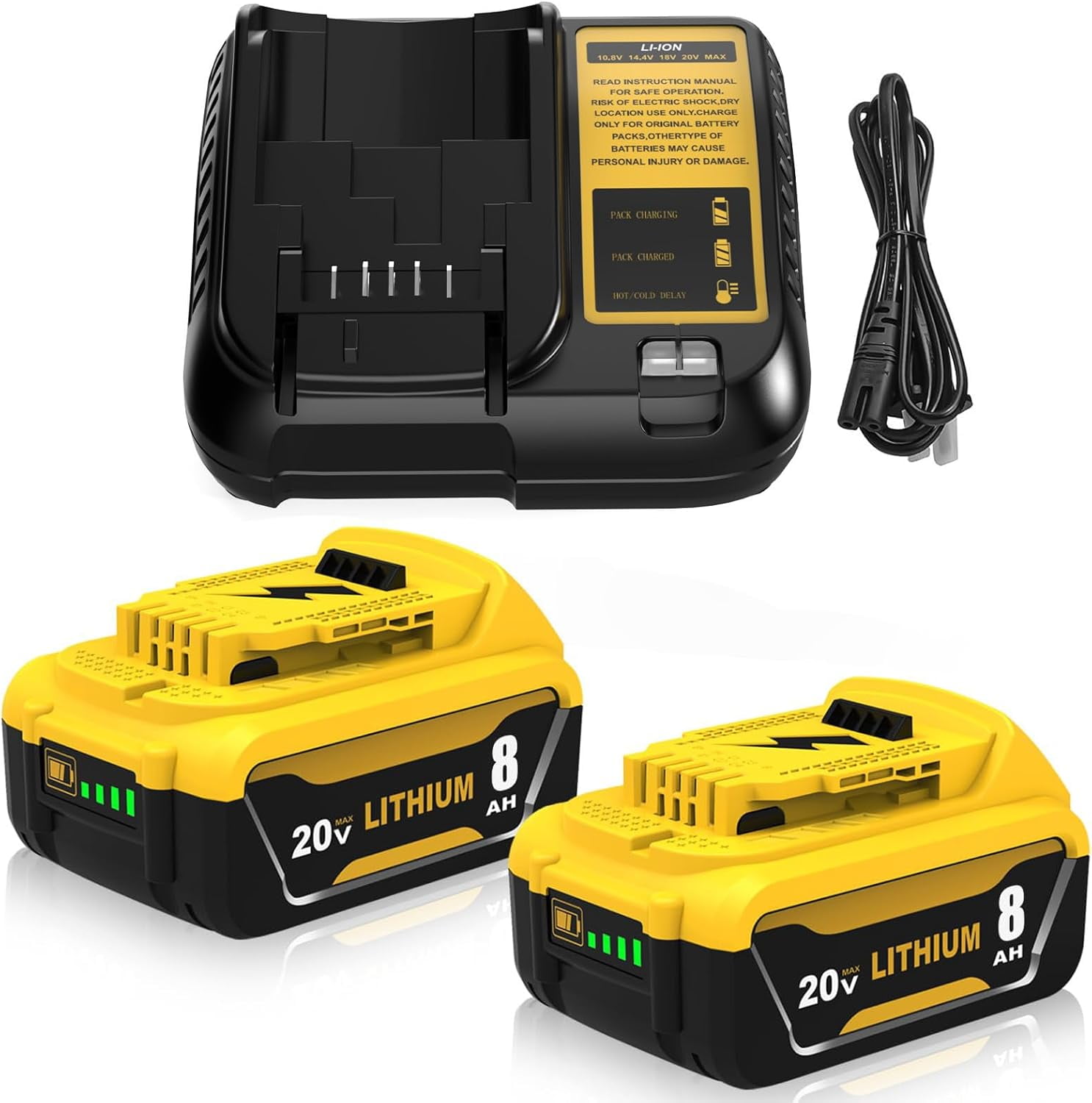 2 Packs 8000mAh Lithium Replacement for Dewalt 20V MAX Battery and ...