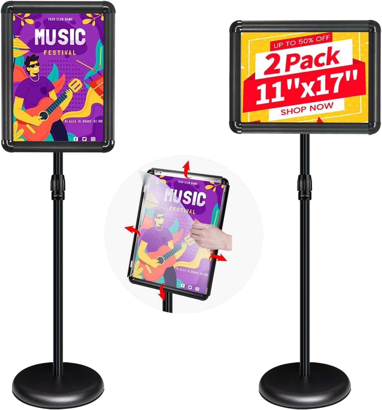 2 Packs Adjustable Pedestal Sign Holder Stand 11''x17'', Floor Standing ...
