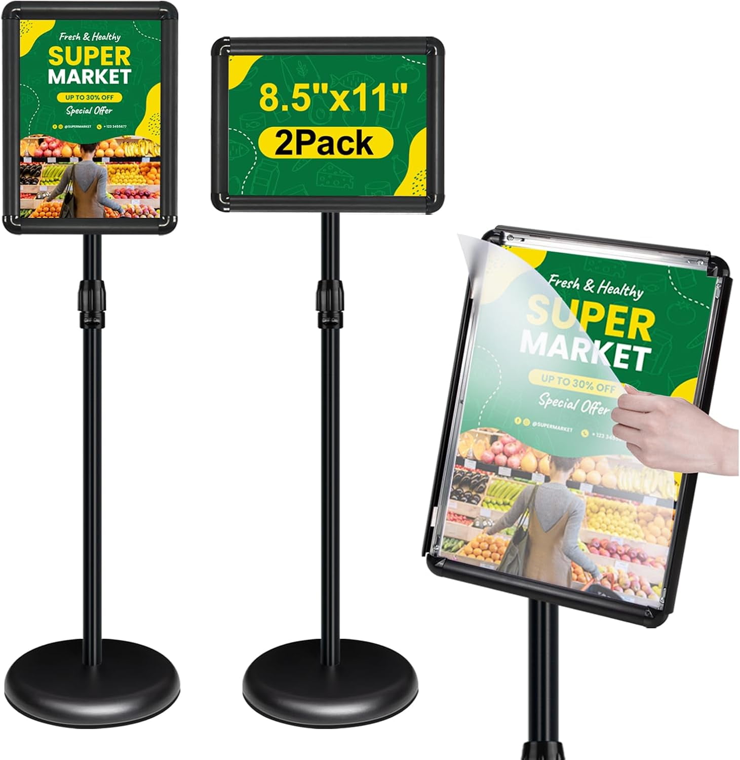 2 Packs Adjustable Pedestal Sign Holder Stand 8.5''x11'', Floor ...