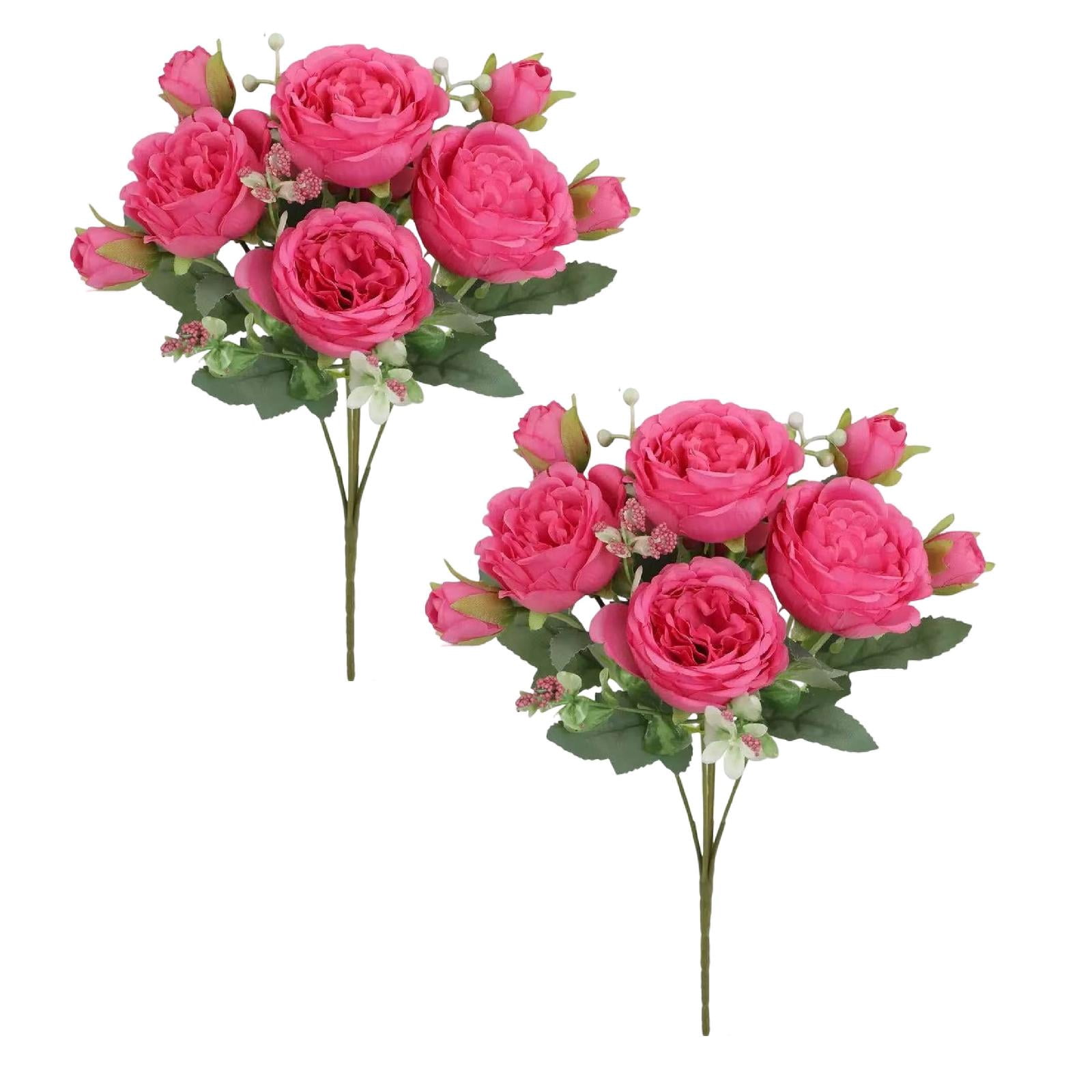 2 Packs Artificial Peonies Flowers, Silk Pink Faux Peony Bouquets for ...