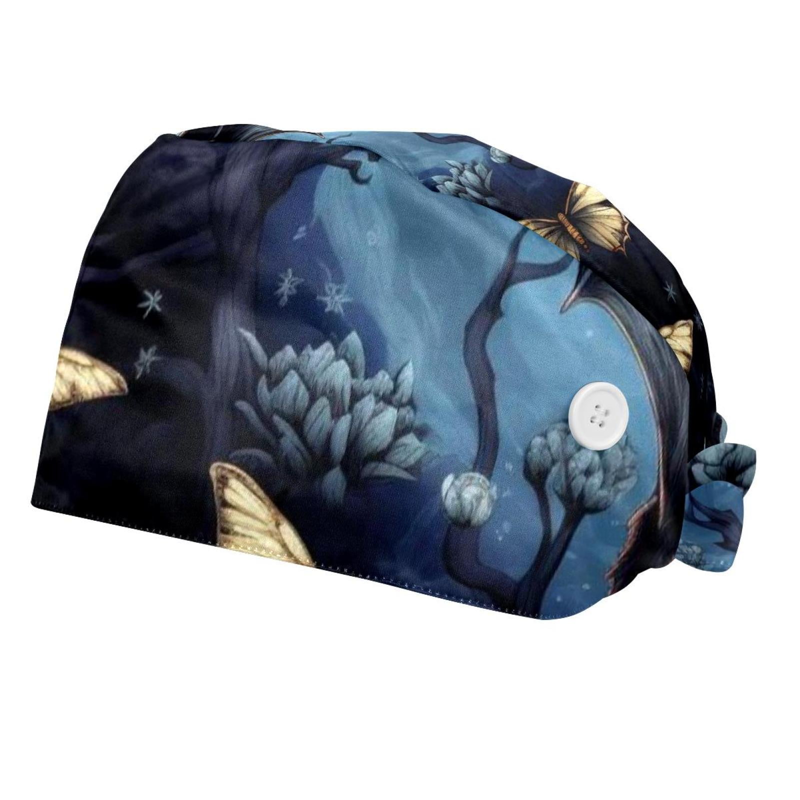 2 Packs Bat Working Hat Adjustable Scrub Cap with Buttons and Sweatband ...