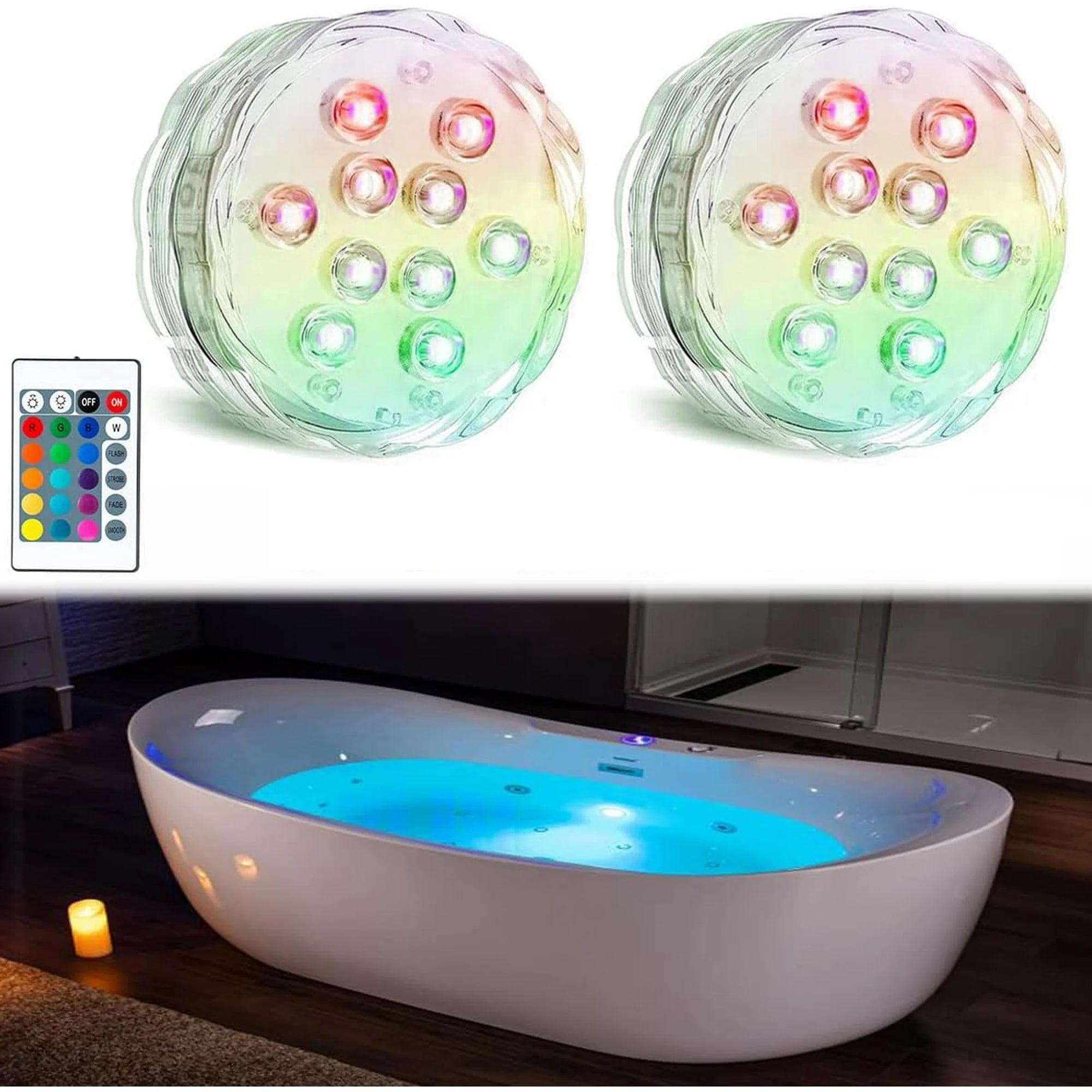 2 Packs Bath Tub Lights Wireless, Waterproof Glow Light for Bathroom ...