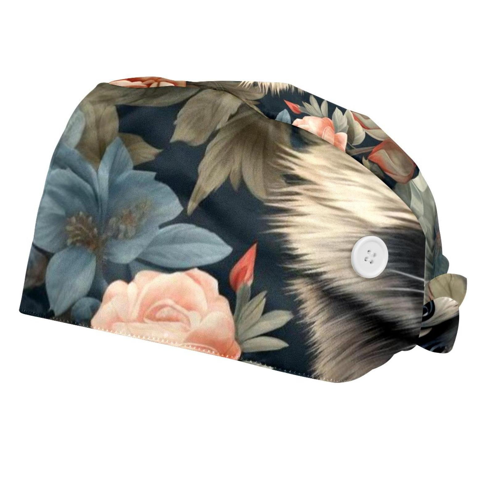 2 Packs Bear Working Hat Adjustable Scrub Cap with Buttons and ...