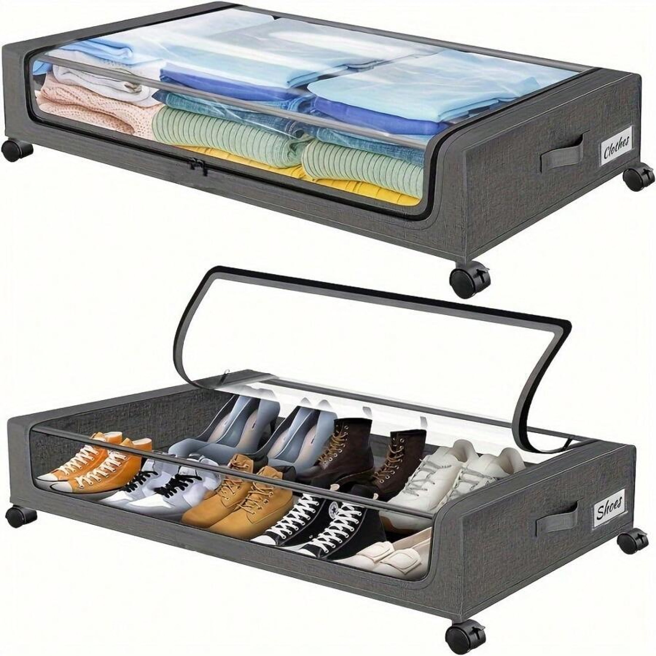 2 Packs Under Bed Storage with Wheels, Large-Capacity Under Bed Storage ...