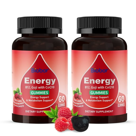 (2 Packs) Biobor Energy Gummies with B12, Goji, CoQ10 – Raspberry ...