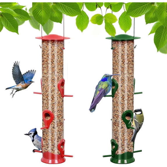 2 Packs Bird Feeder Tube Hanging Feeders, 6 Port Wild Bird Feeders ...