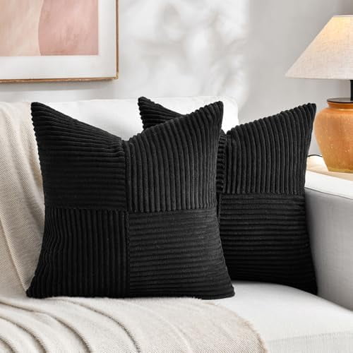 2 Packs Black Euro Decorative Throw Pillow Covers 26x26 Inch for Couch ...