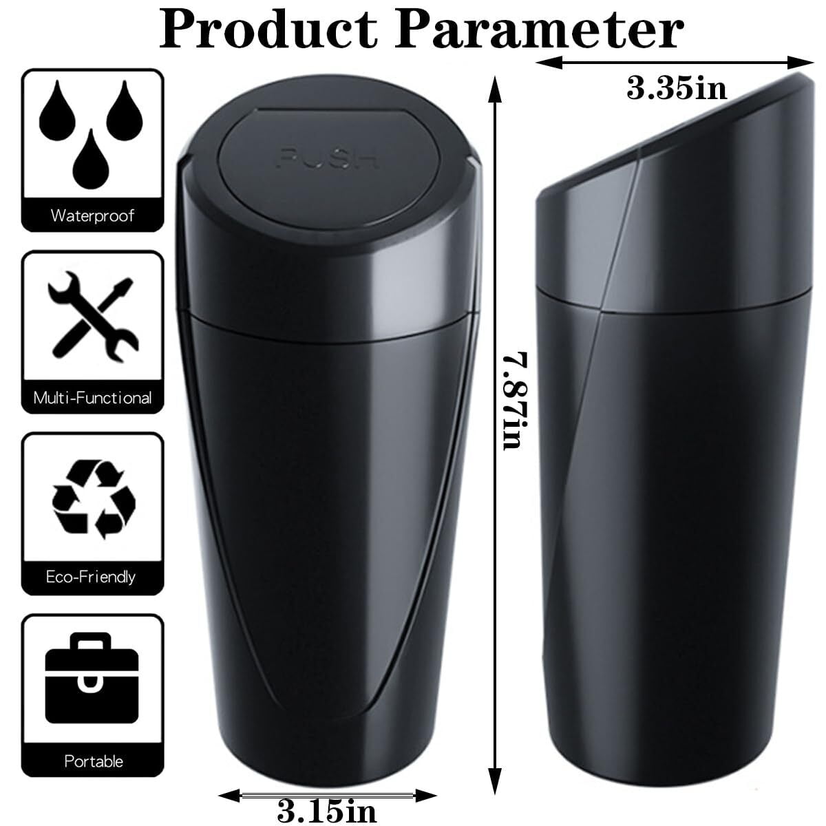 2 Packs Black Mini Leakproof Vehicle Trash Garbage Can Bin with 40pcs ...